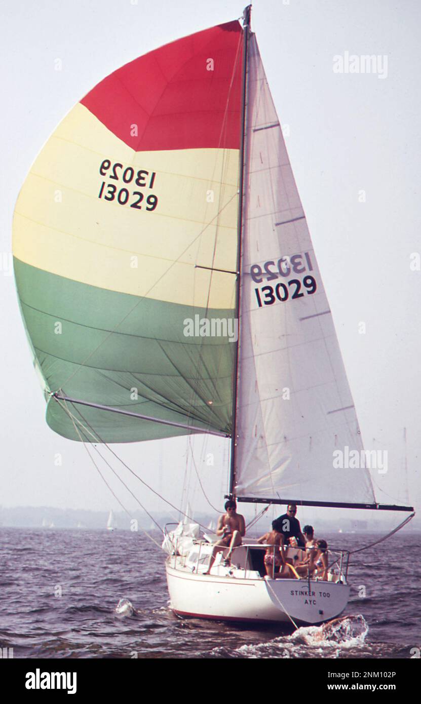 1970s Sailing Photos: A member of the crew takes a swim in Chesapeake ...