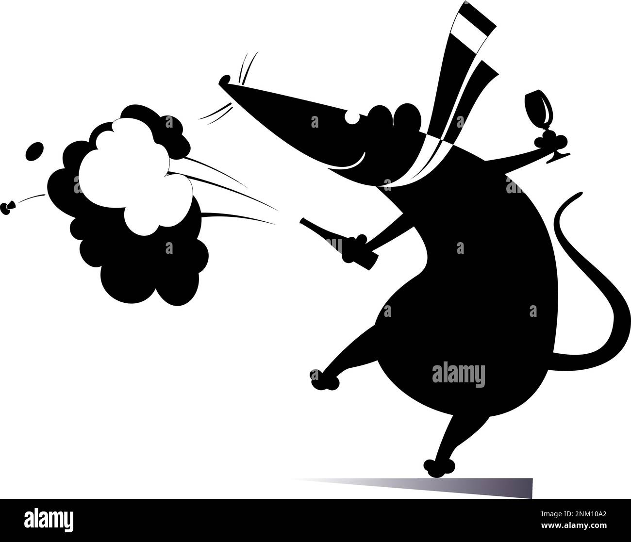 Cartoon rat or mouse, bottle and champagne splashes isolated ...