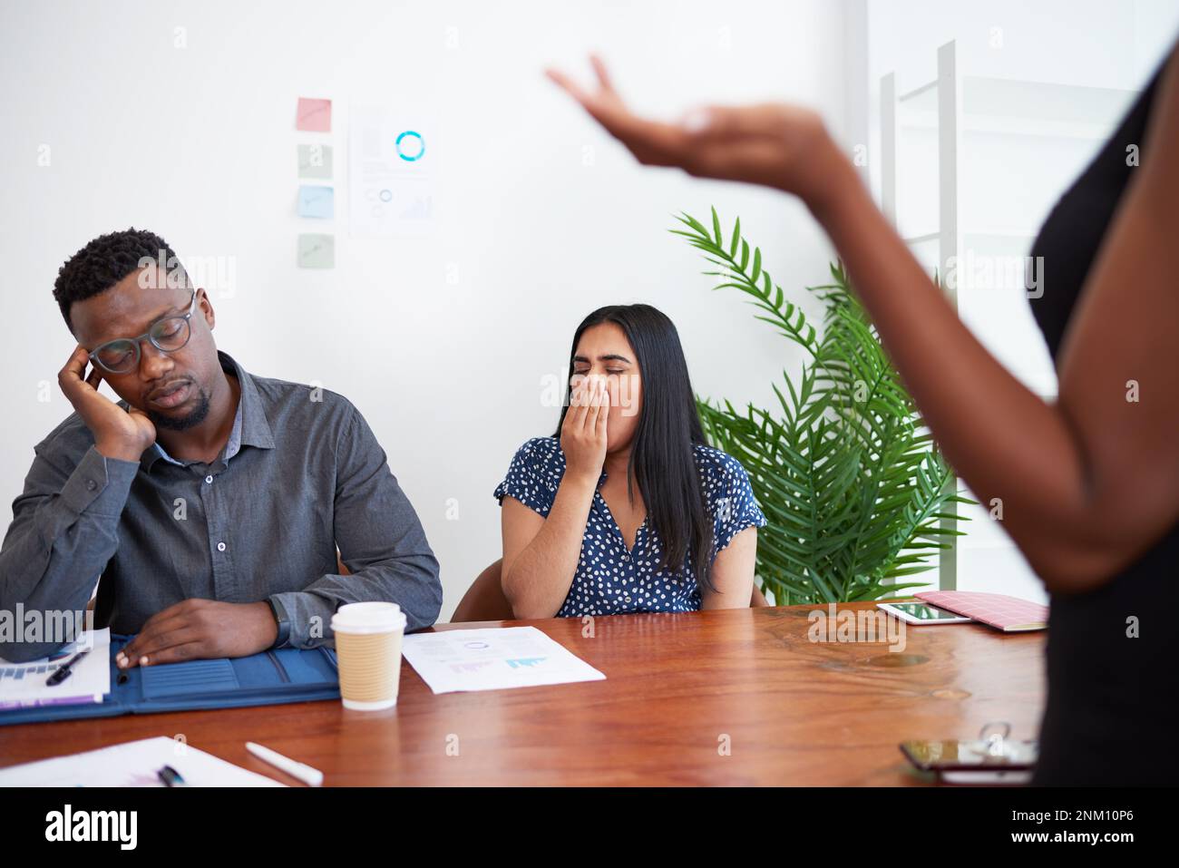 Attendees of meeting fall asleep to boring presentation in workplace ...