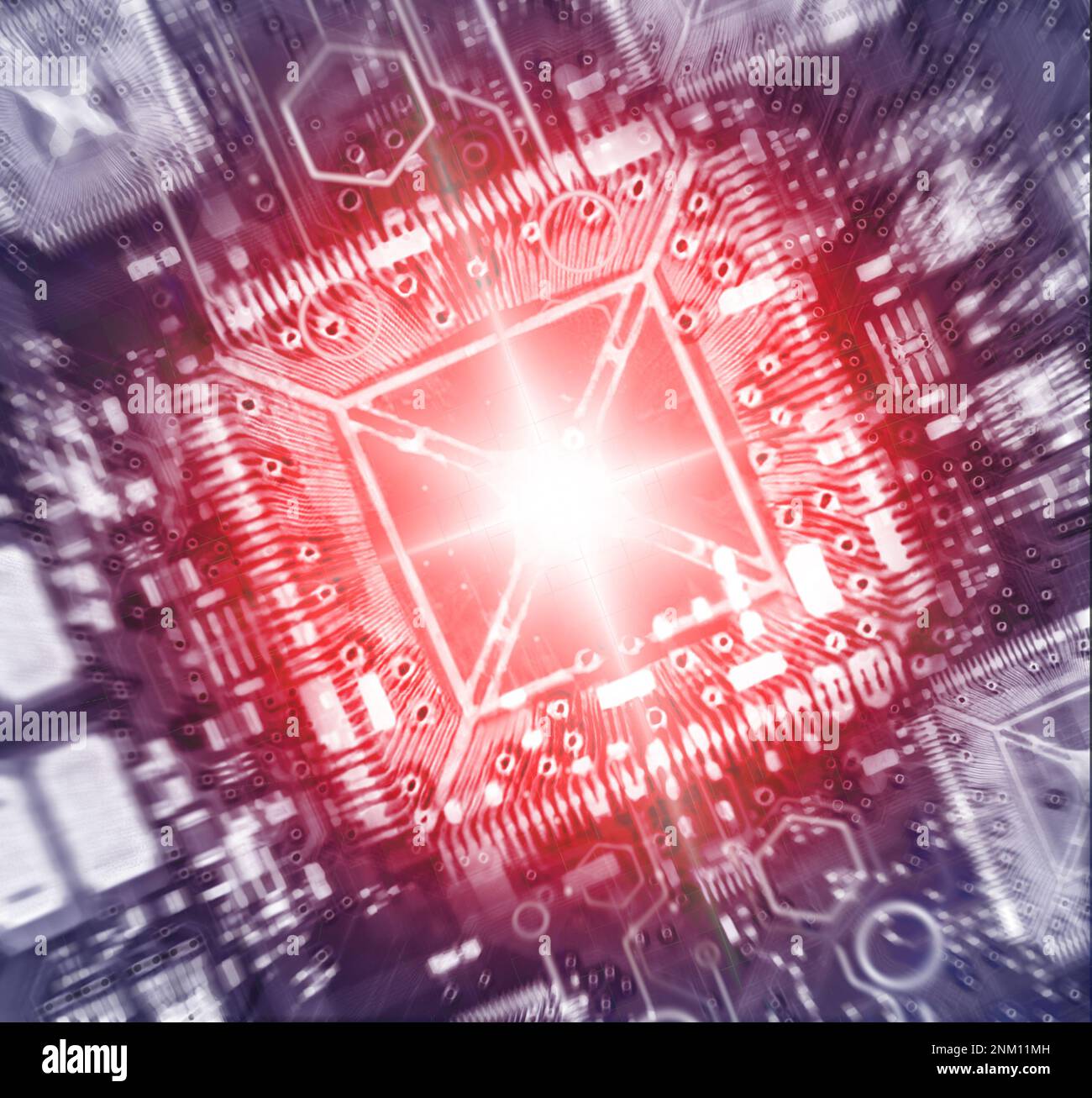 X-ray of The CPU on Circuit board. Blue abstract technology background ...
