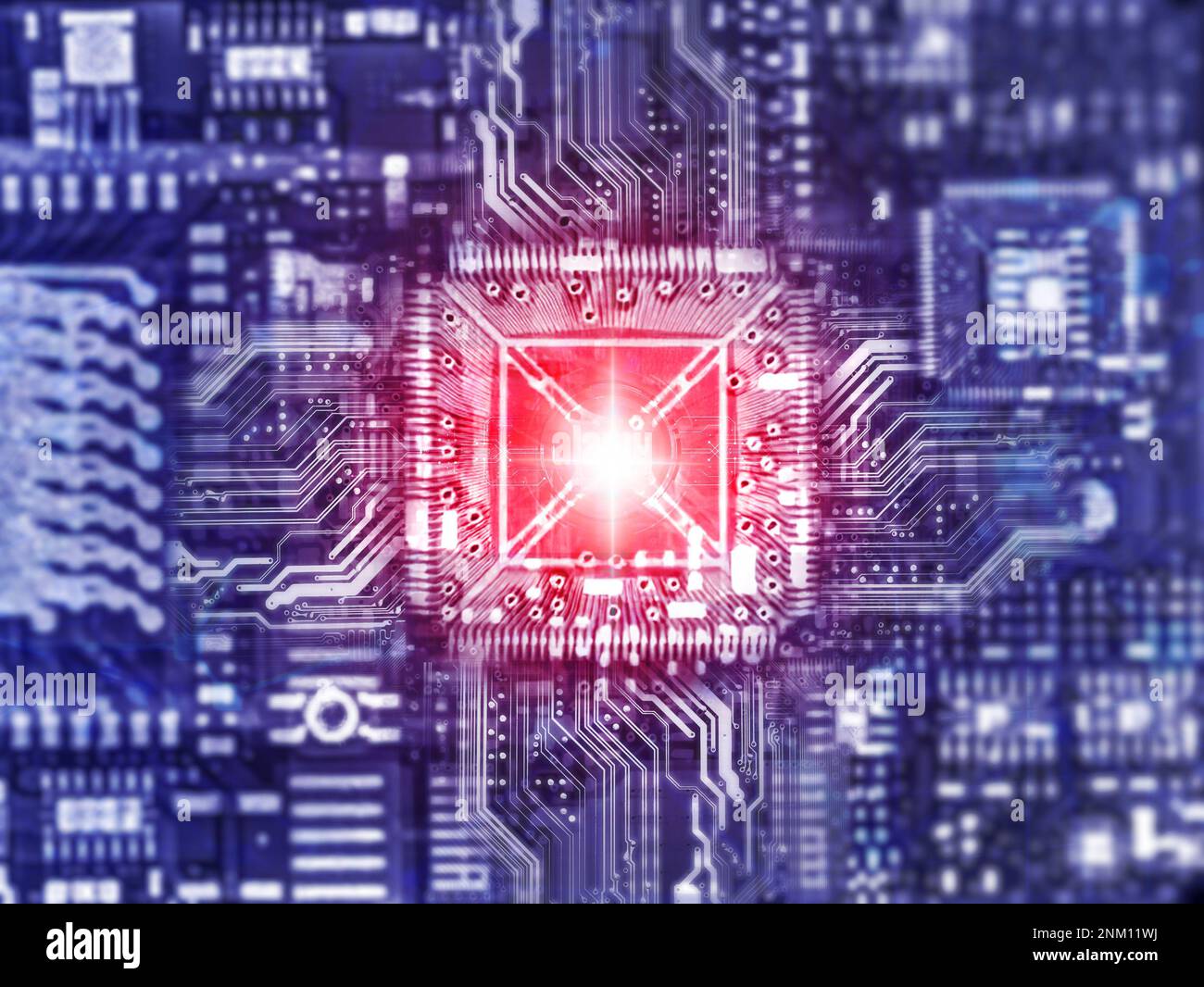 X-ray of The CPU on Circuit board. Blue abstract technology background ...