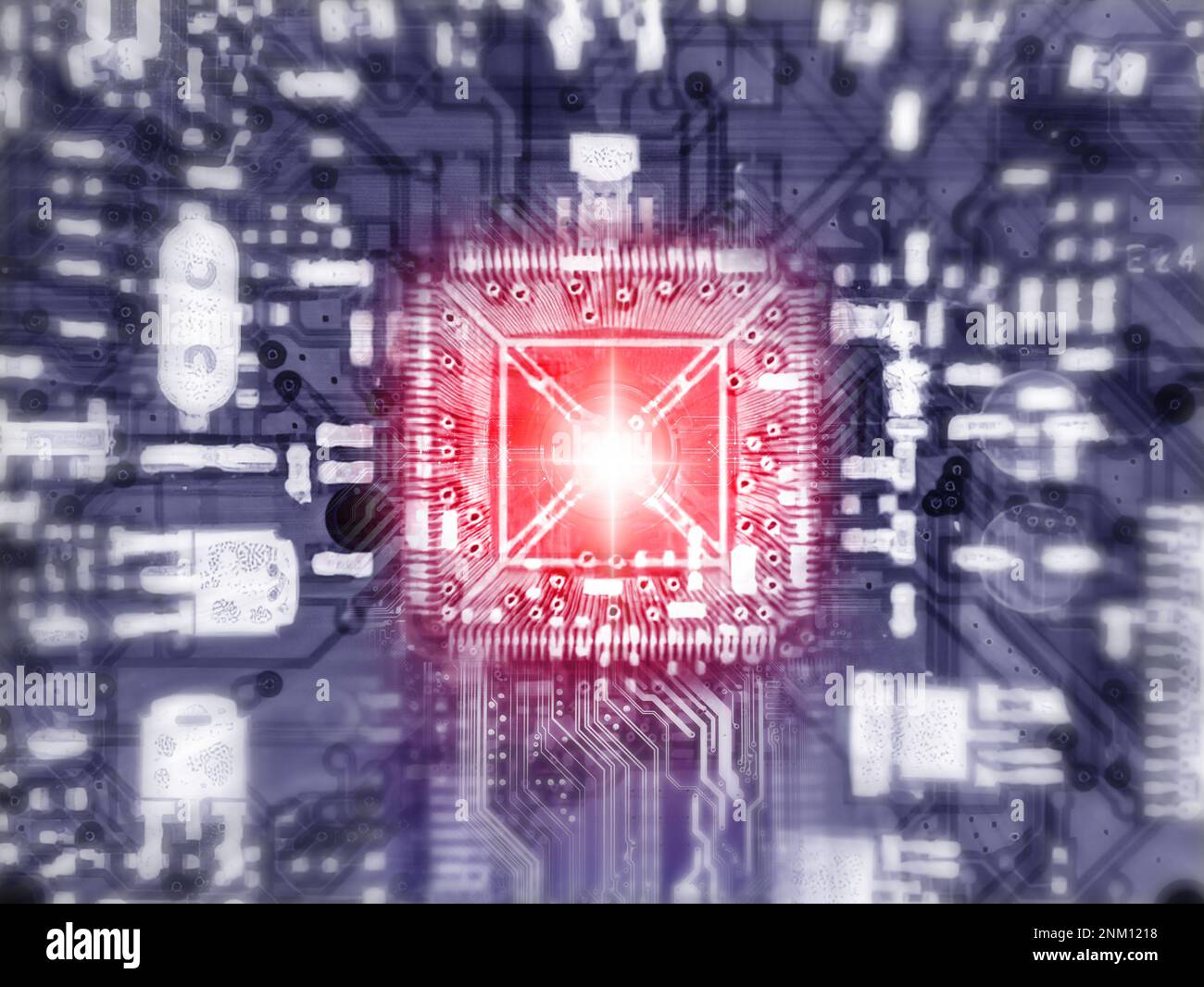 X-ray of The CPU on Circuit board. Blue abstract technology background ...