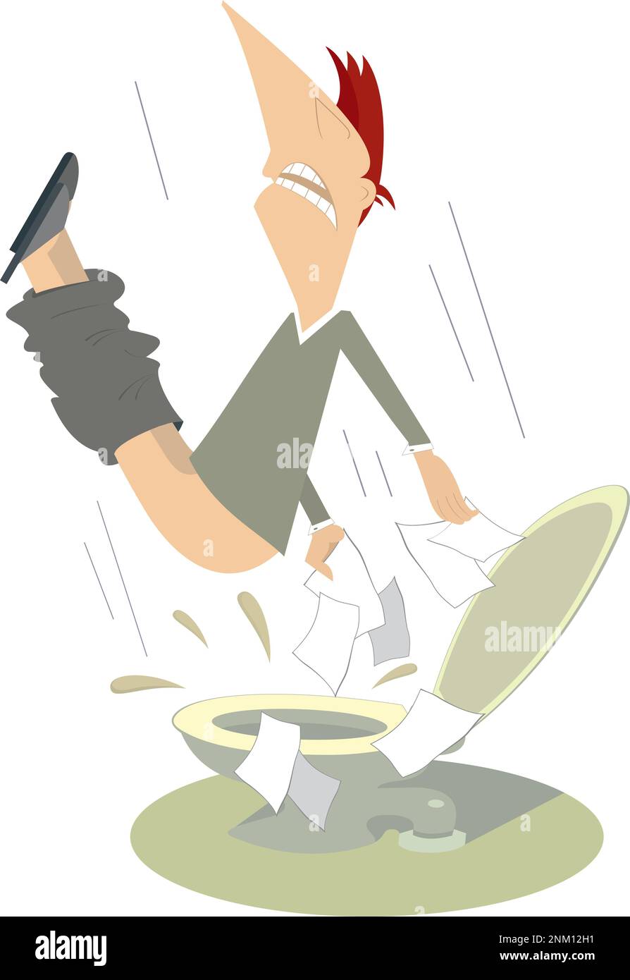 Man with diarrhea (food poisoning) in the toilet illustration. San man ...