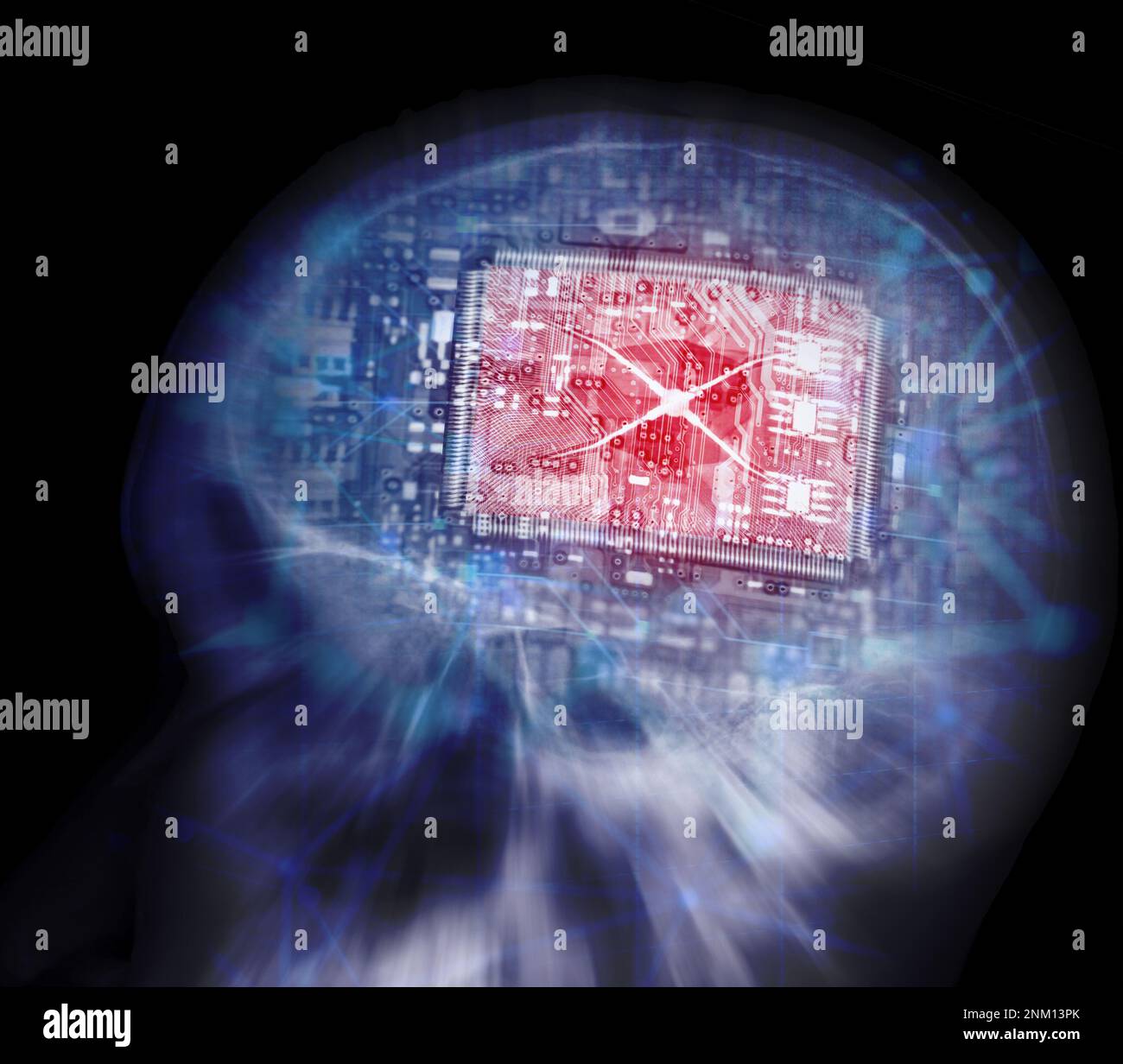 The CPU in the Brain for Artificial Intelligence or AI concept.3D ...