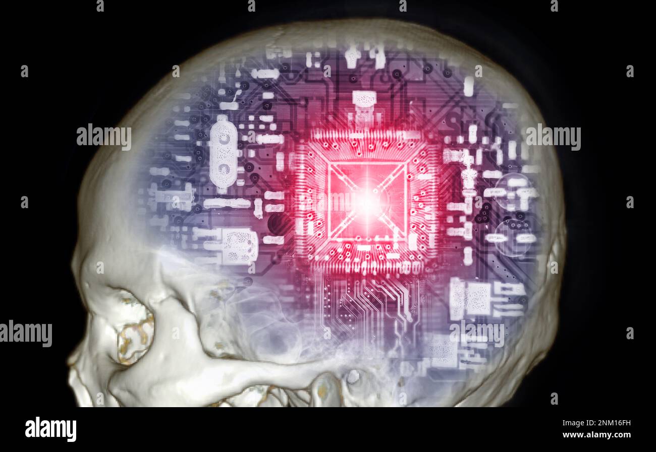 The CPU in the Skull for Artificial Intelligence or AI concept.3D ...