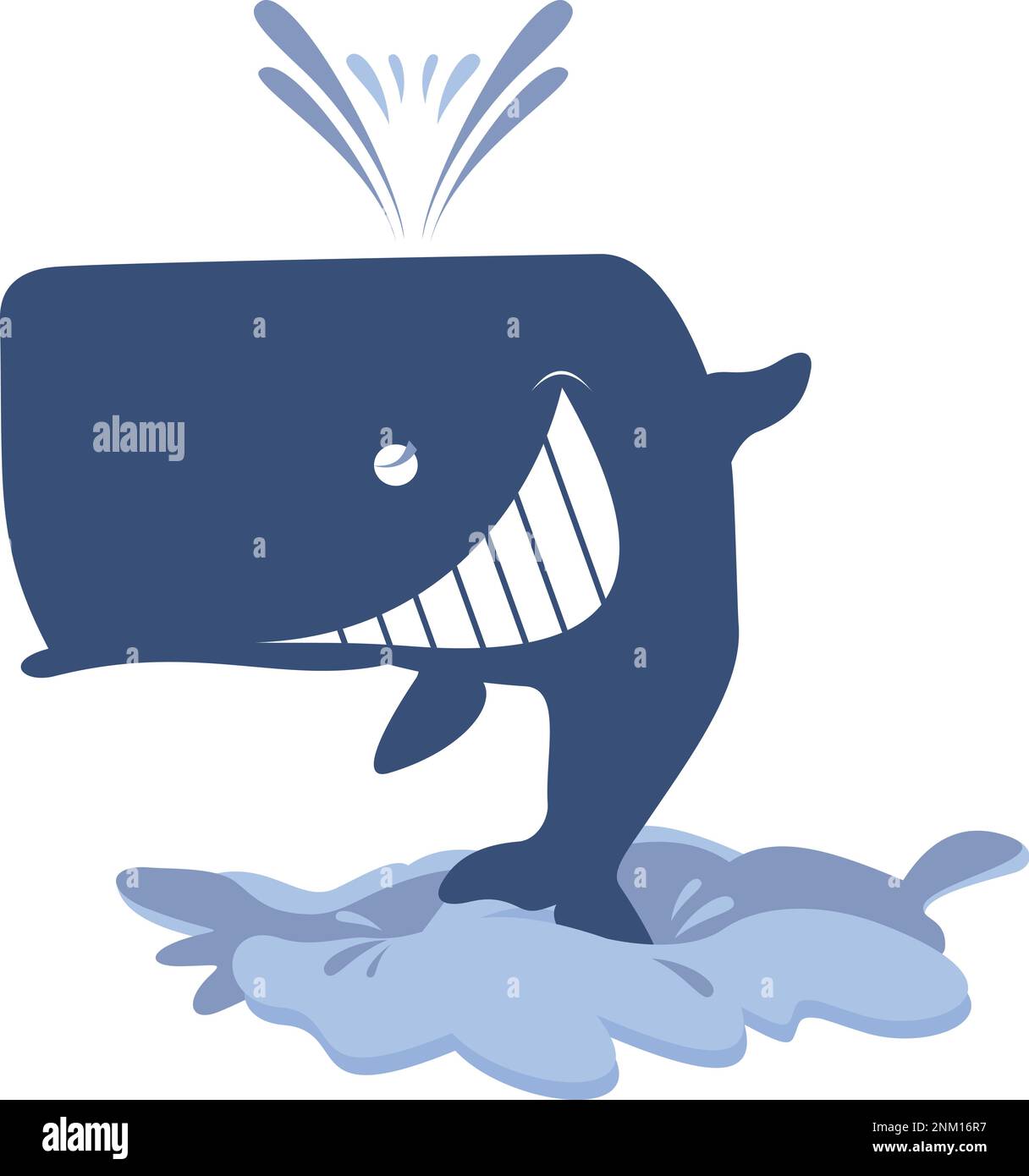 Funny whale jumps out from the water illustration. Cartoon smiling ...