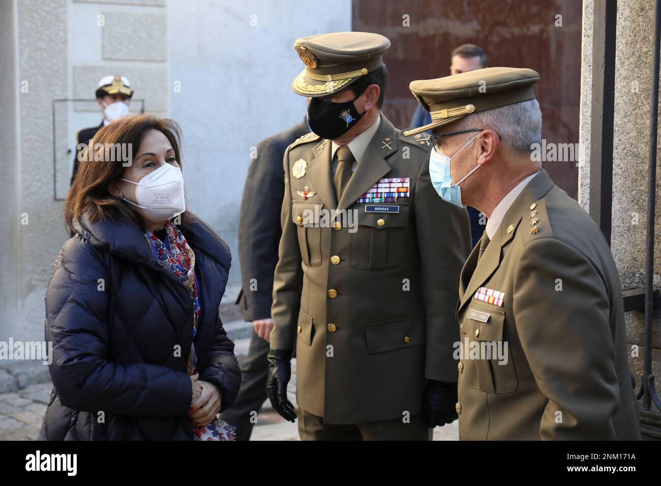 The Minister of Defense, Margarita Robles, talks upon her arrival to a ...