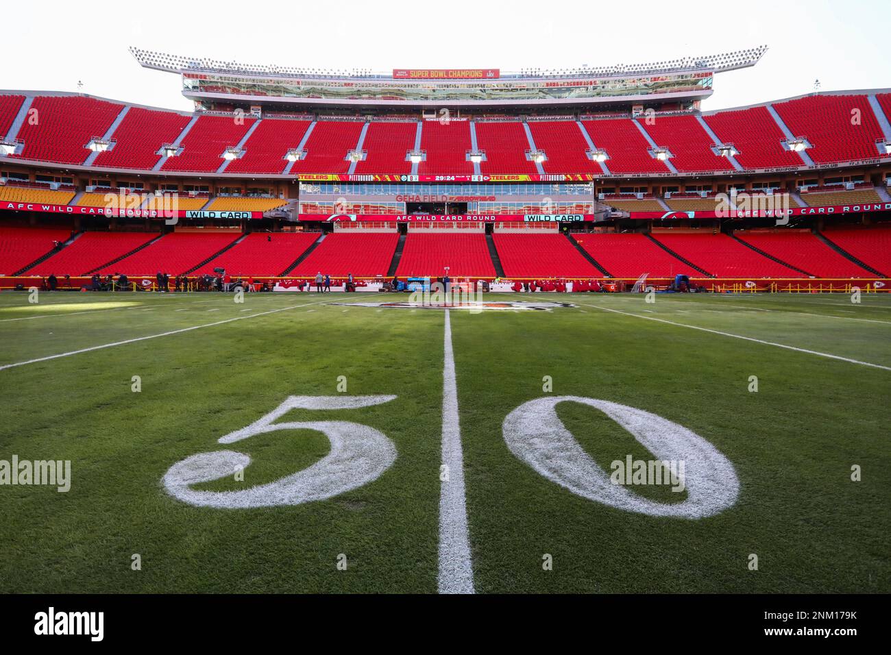 KANSAS CITY, MO - JANUARY 16: A view of the 50-yard line on the field ...