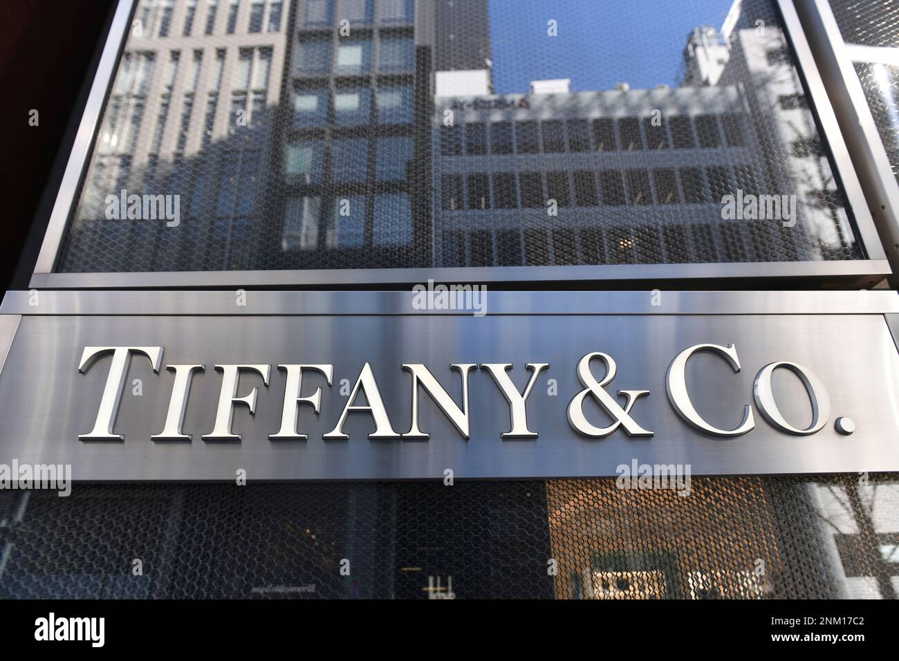 A logo at Tiffany Flagship Store Ginza is pictured in Ginza, Chuo Ward ...
