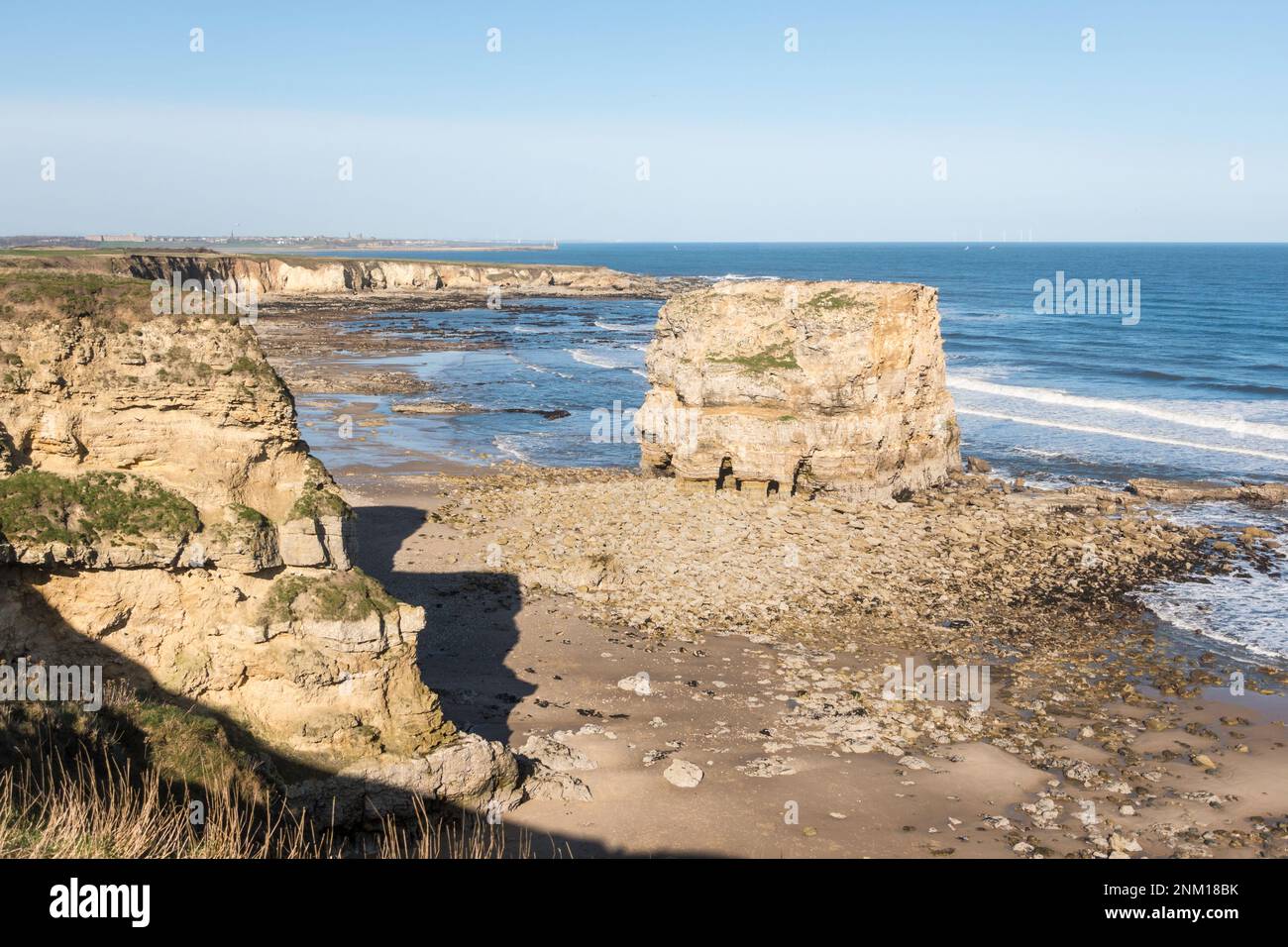 Marsden Bay and the seas stack Marsden Rock, in South Shields, England ...