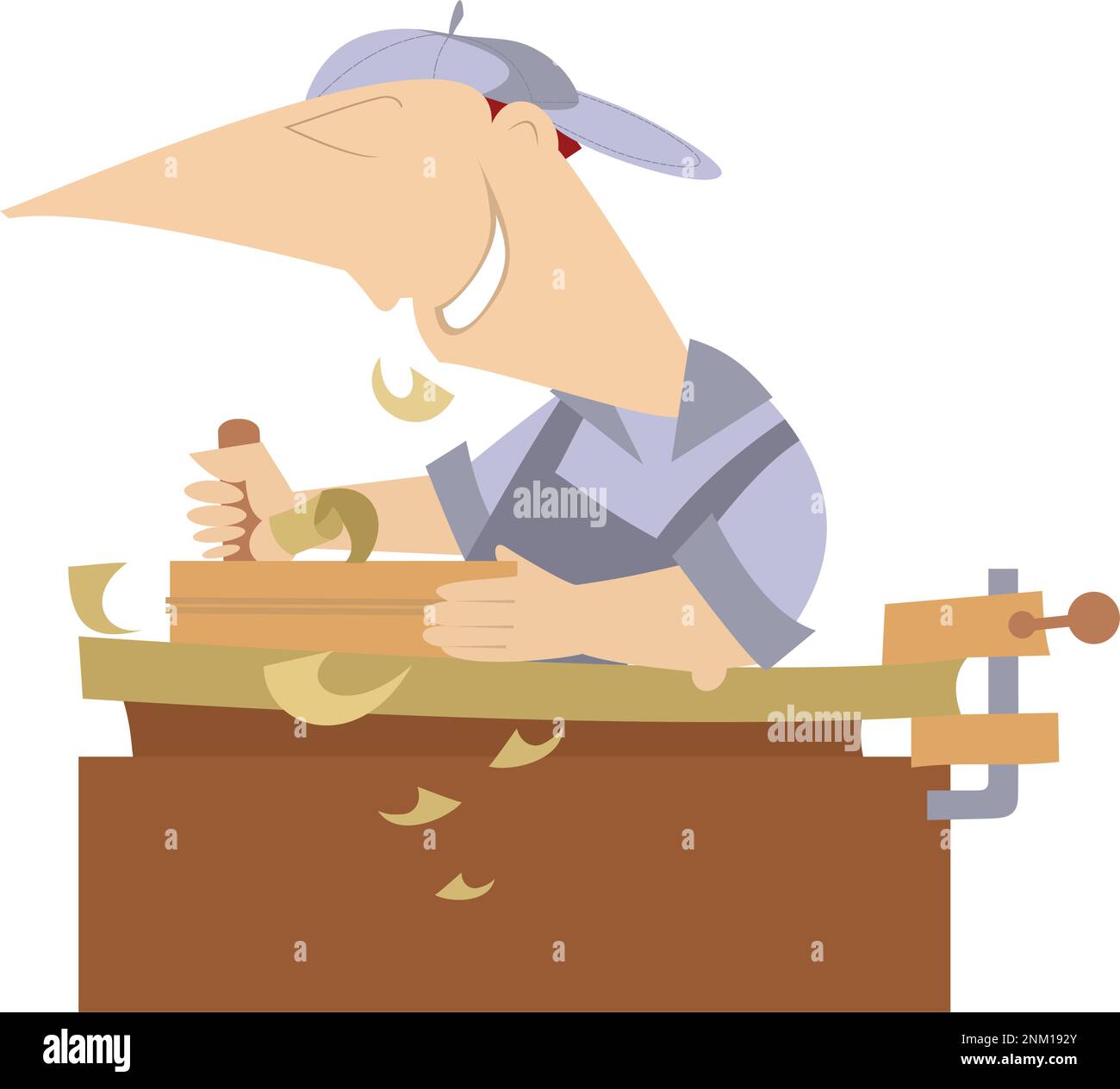 Cartoon young joiner isolated. Cheerful carpenter works at joinery shop ...