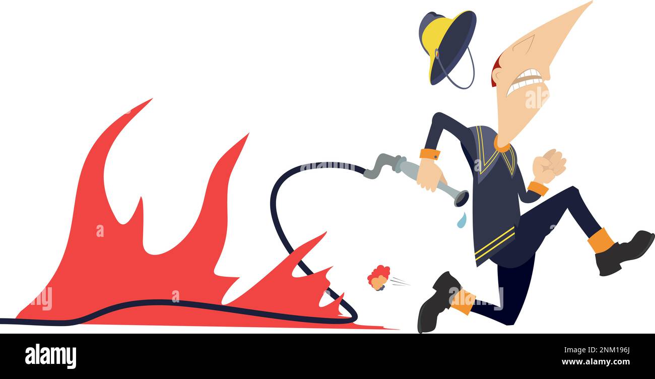 Frightened fireman runs away from the fire illustration. Frightened ...