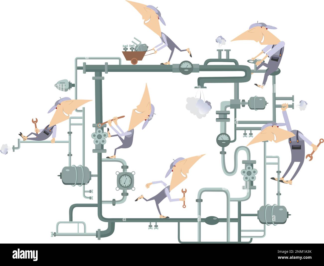 Teamwork work. Maintenance crew repairs pipe construction Stock Vector ...