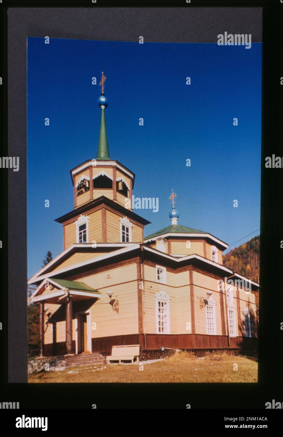The Log Church of Saint Nicholas, built in 1846 near the Angara River’s ...