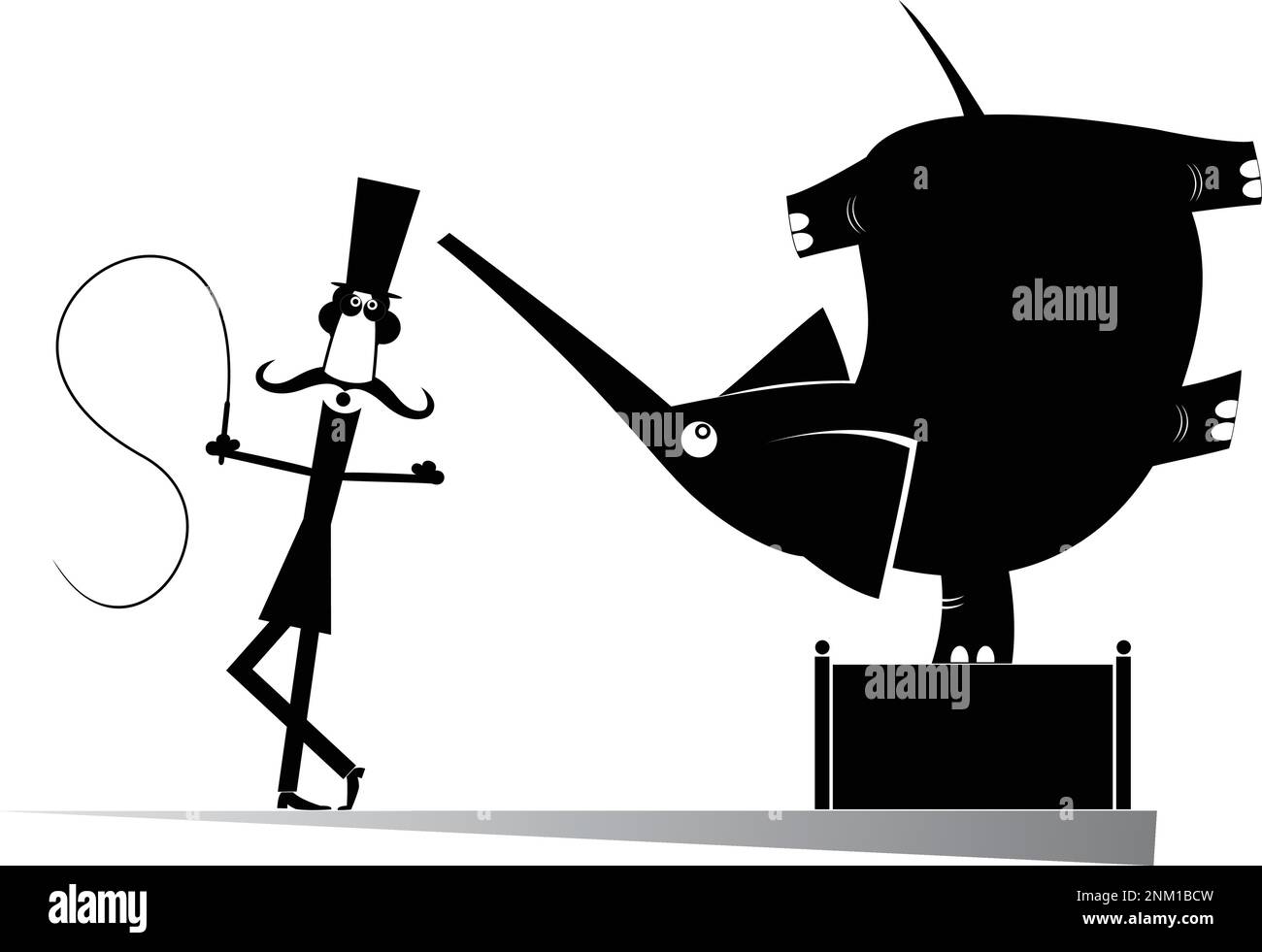 Cartoon tamer and elephant in the circus black original art silhouettes ...