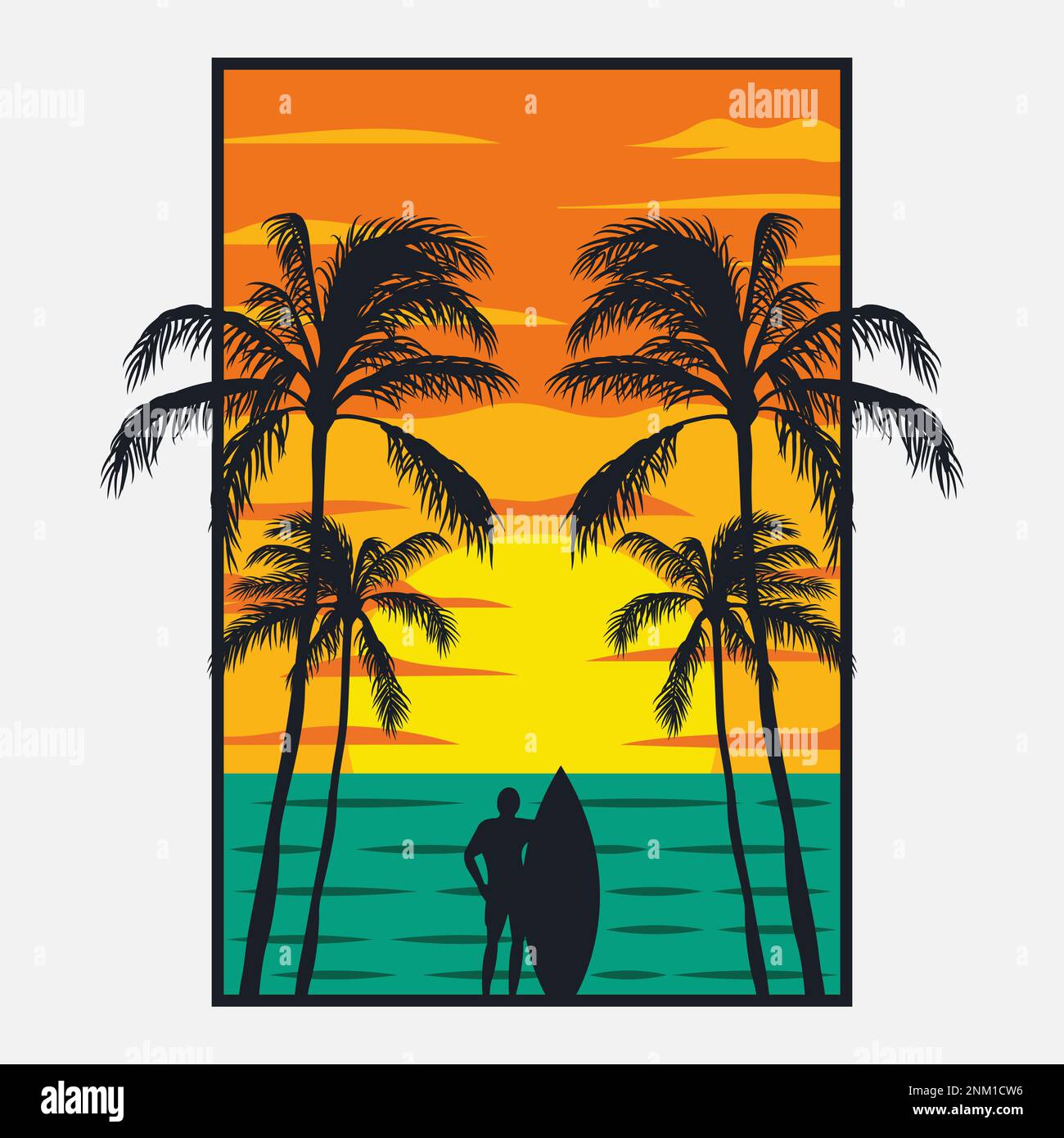 Summer time, ocean and beach panorama. Editable, EPS 10, vector ...