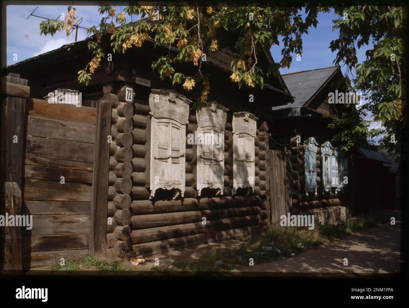 Late 19th-century log houses in Usol'e Sibirskoe, Russia. These ...