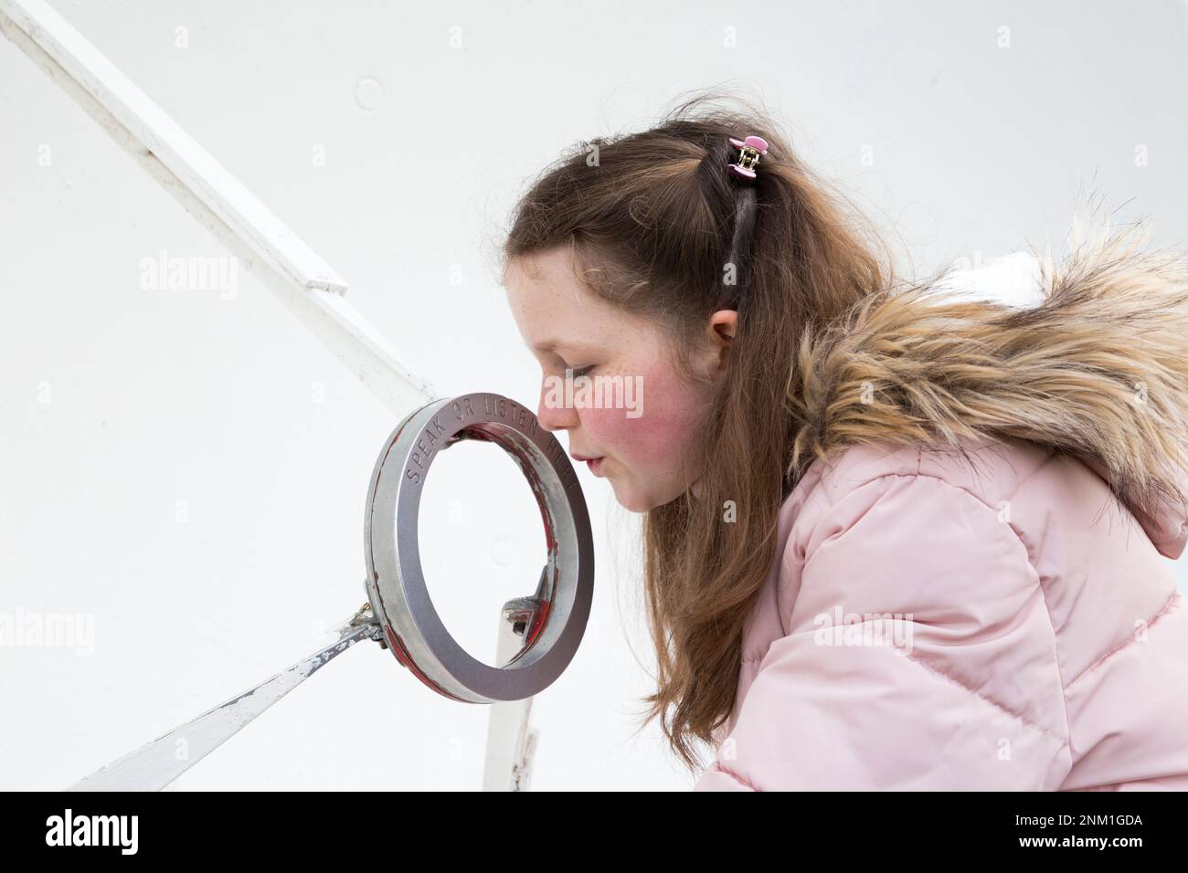 Kids / girls / children / child listen and speak at the Whispering Dish ...