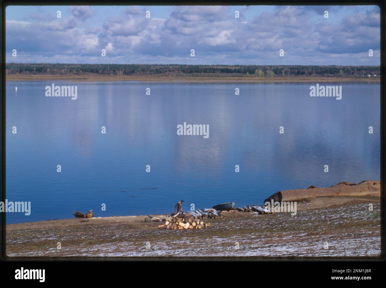 This panoramic view of the Enisei River in Eniseisk, Russia, showcases ...