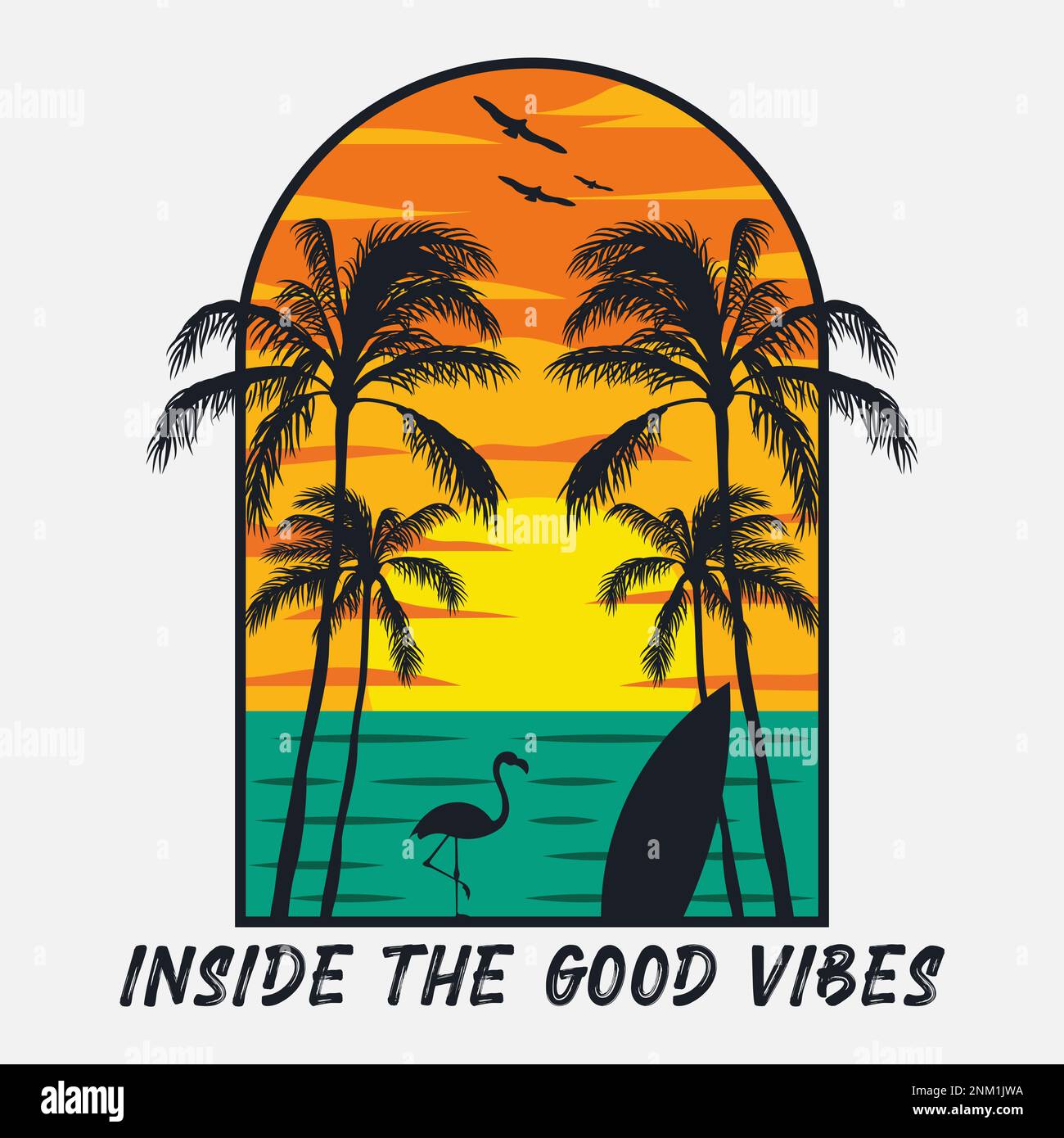 Inside the good vibes. Summer time and surfing artwork design Stock ...