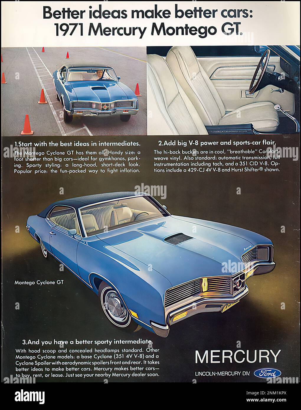 Mercury Montego GT (1971) - 01 - Vintage car advertising Stock Photo ...