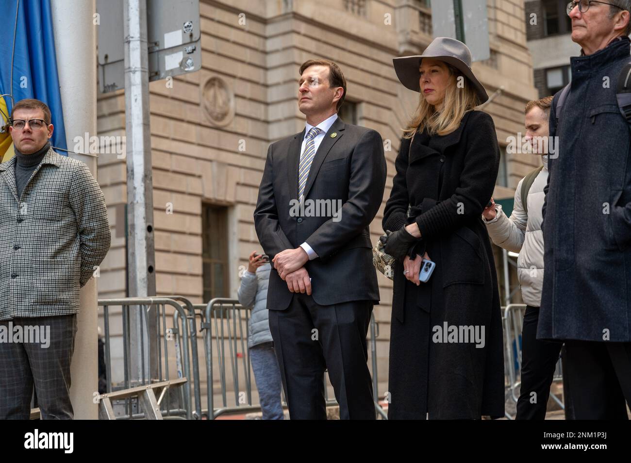 U.S. Representative Daniel Goldman (D-NY) stands in Bowling Green Park ...