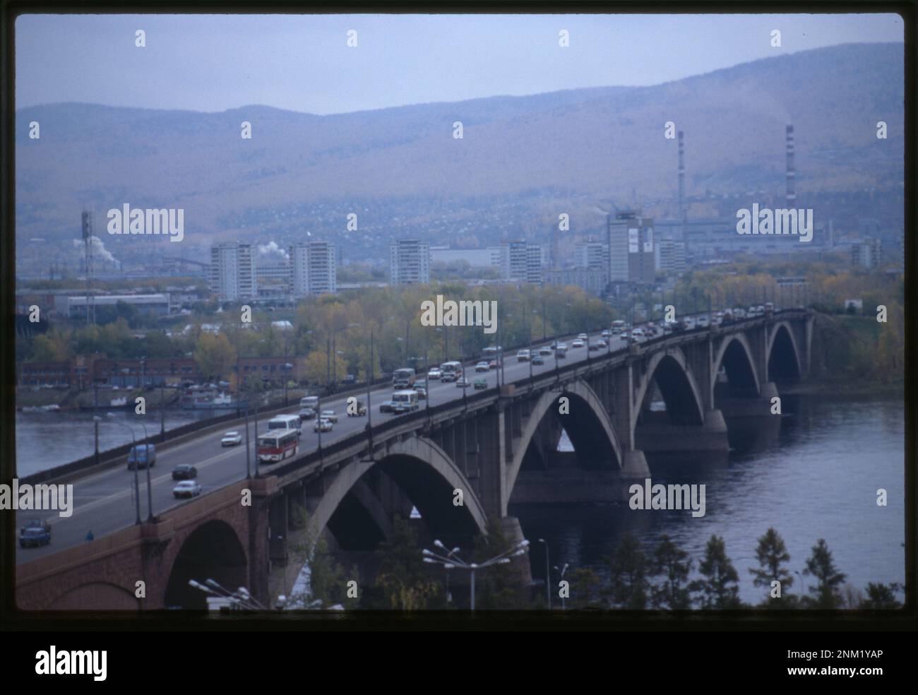 The photograph offers a panoramic view of east Krasnoiarsk, Russia ...