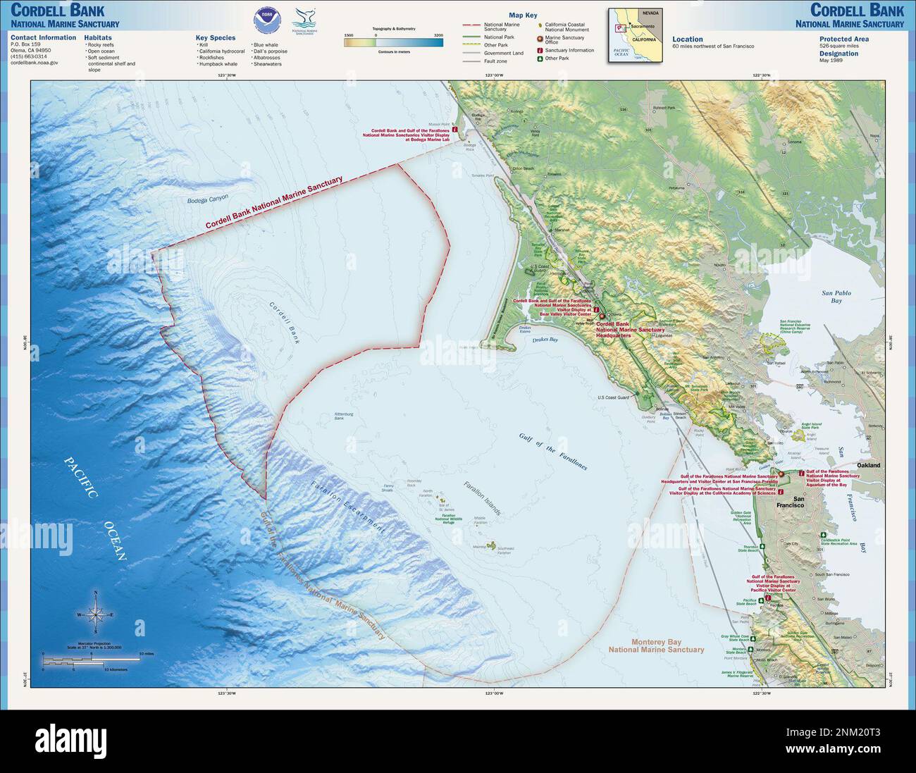 Map of the Cordell Bank National Marine Sanctuary in Northern ...