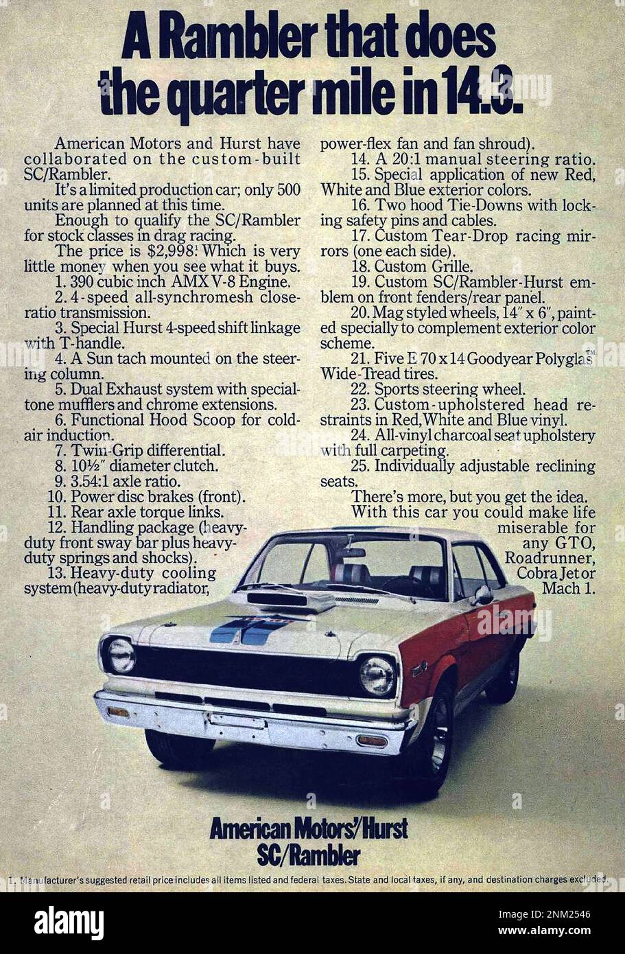 AMC Rambler SC Hurst - Vintage car advertising Stock Photo - Alamy