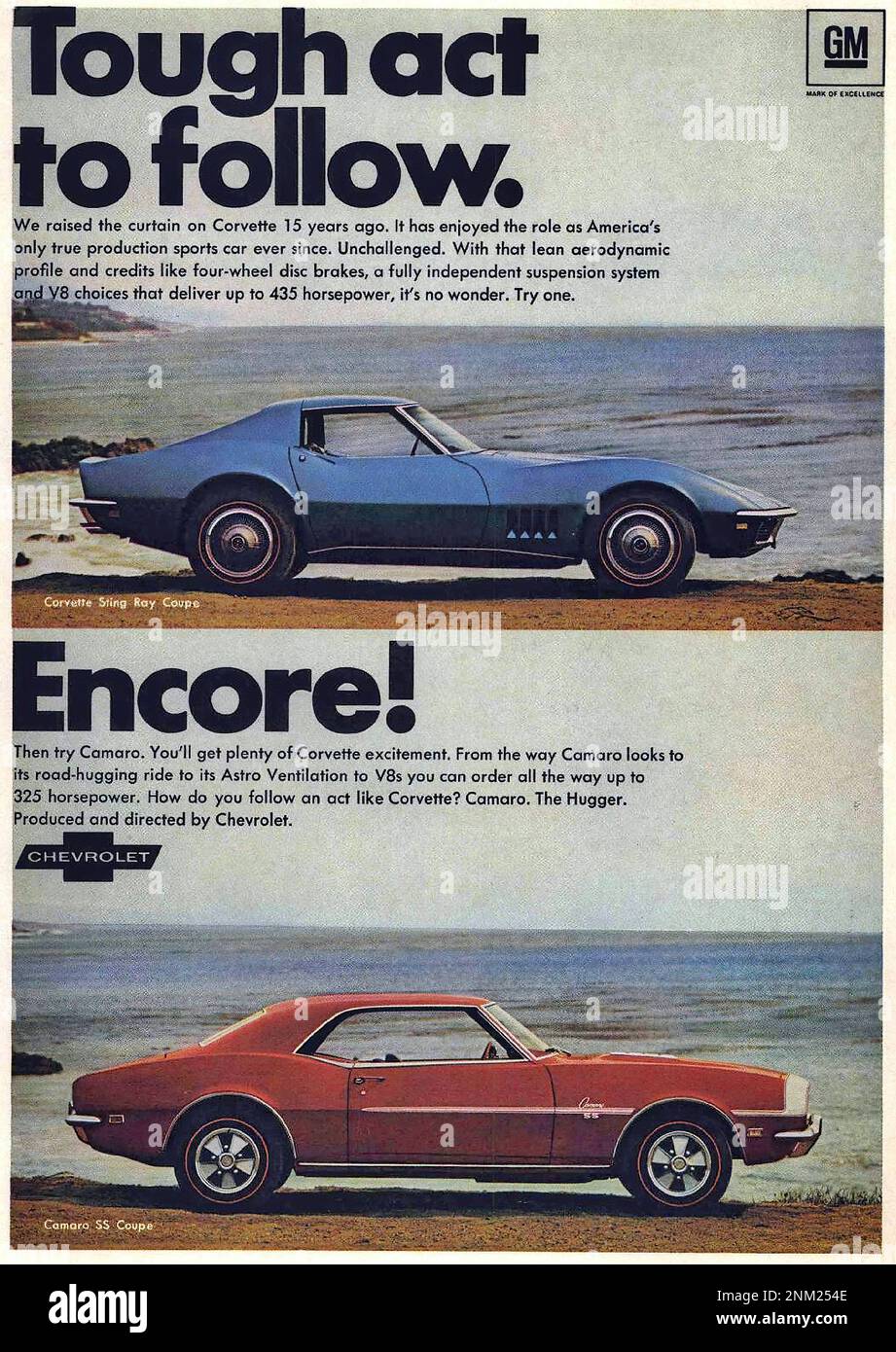 Chevrolet Corvette & Camaro - Vintage car advertising Stock Photo - Alamy