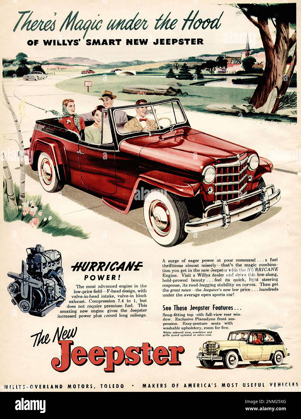 WILLYS OVERLAND Jeepster (1950) - Vintage car advertising Stock Photo ...