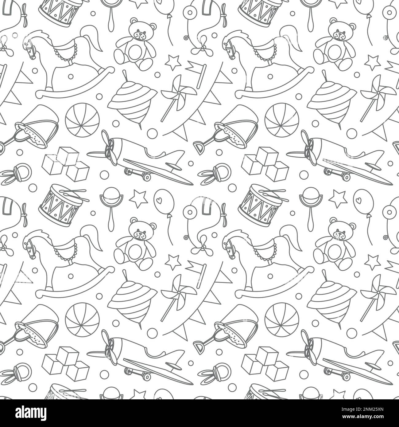 Baby Toys seamless Pattern on isolated background in monochrome black ...