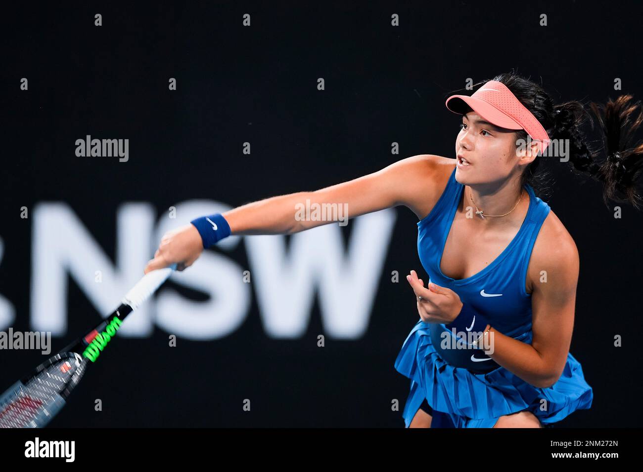 SYDNEY, AUSTRALIA - JANUARY 11: Emma Raducanu of Great Britain serves ...