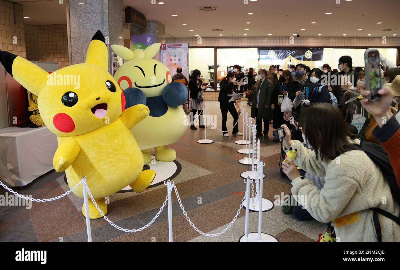 Pikachu and Makuhita, both character of Pokemon, appear at Ryogoku ...