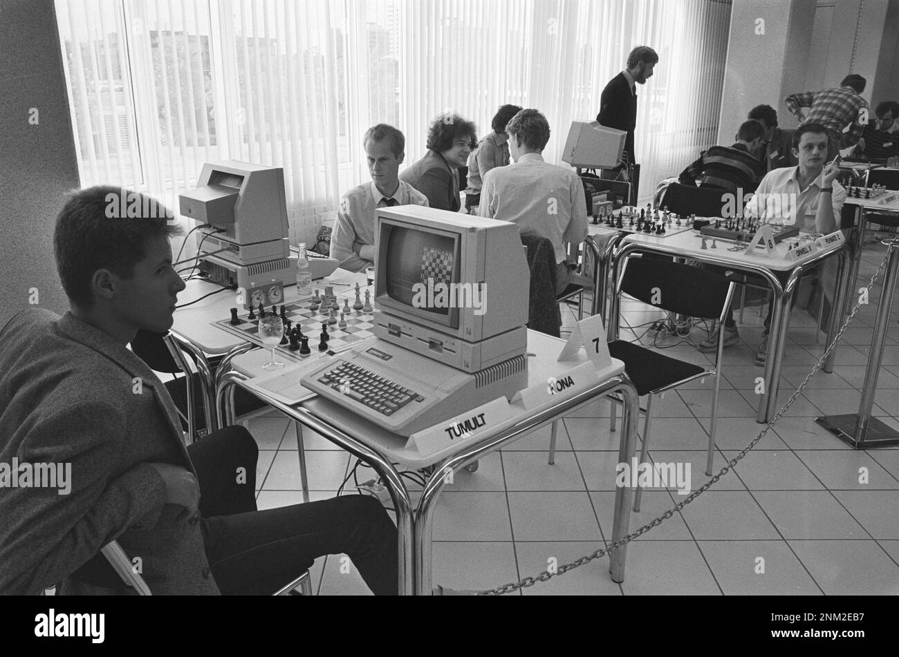 World computer chess championship in WTC in Amsterdam ca. 1985 Stock ...