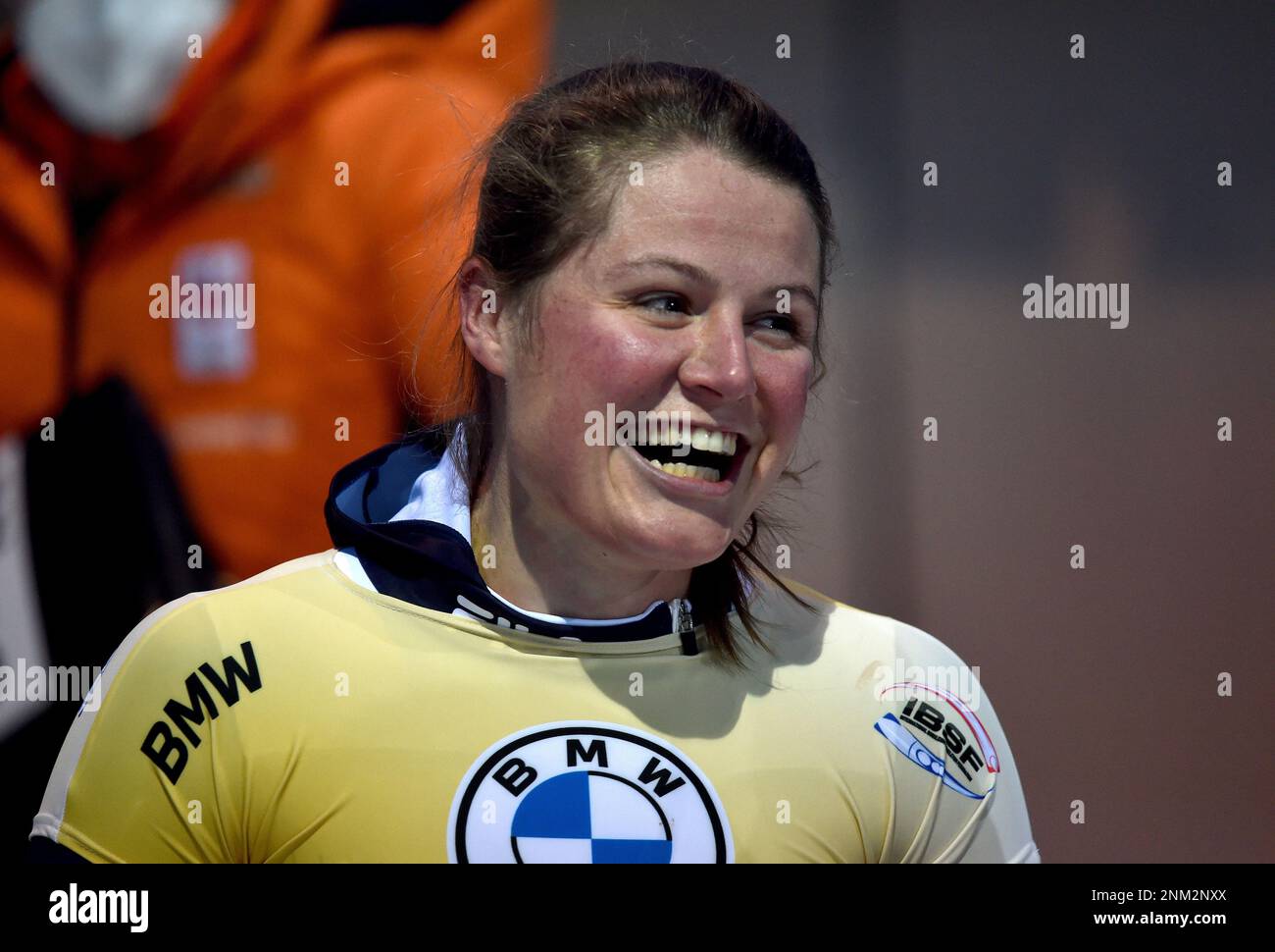 Kimberley Bos from the Netherlands smiles after her first place in the ...