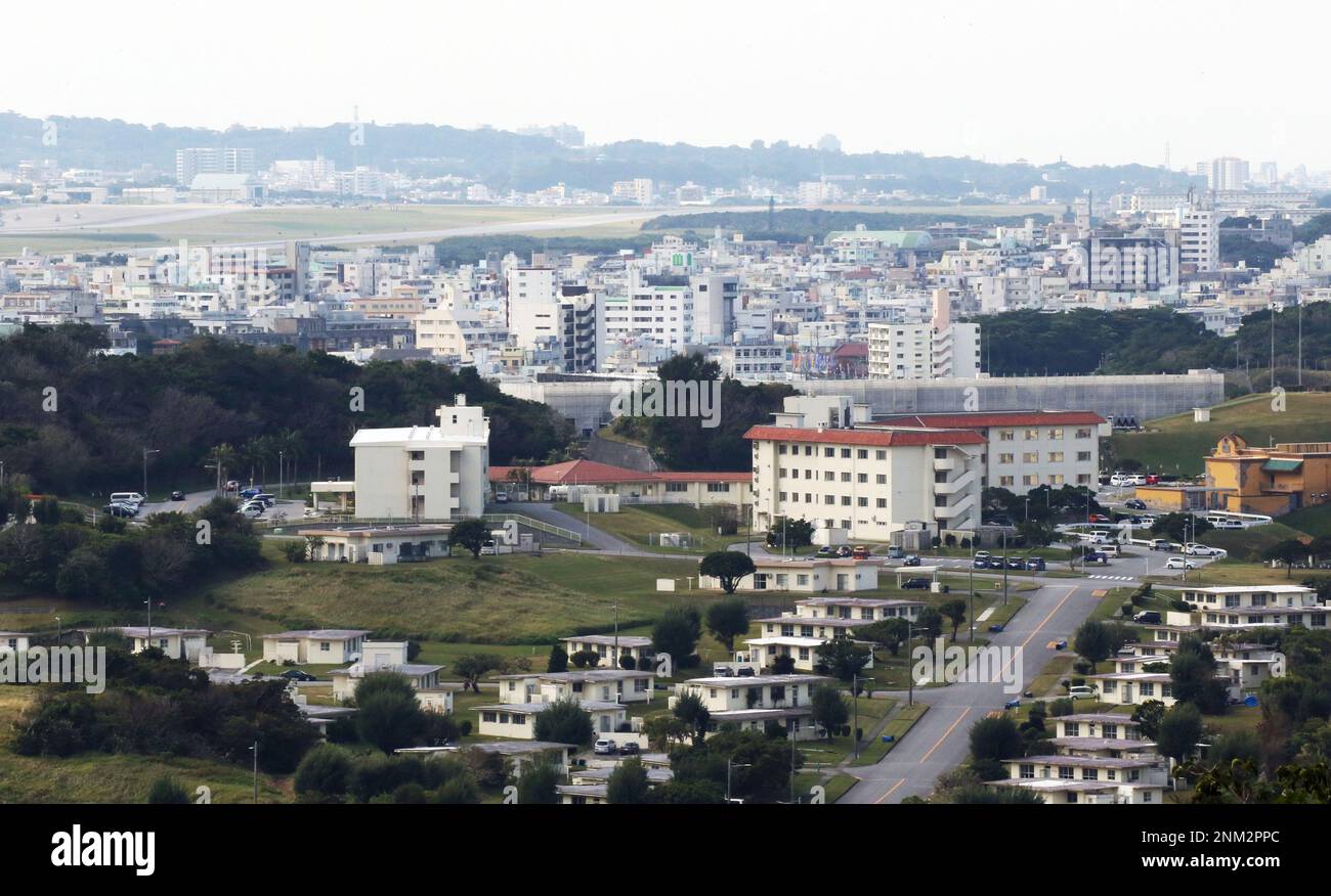 A photo shows Marine Corps Air Station Futenma (upper L, MCAS FUTENMA ...