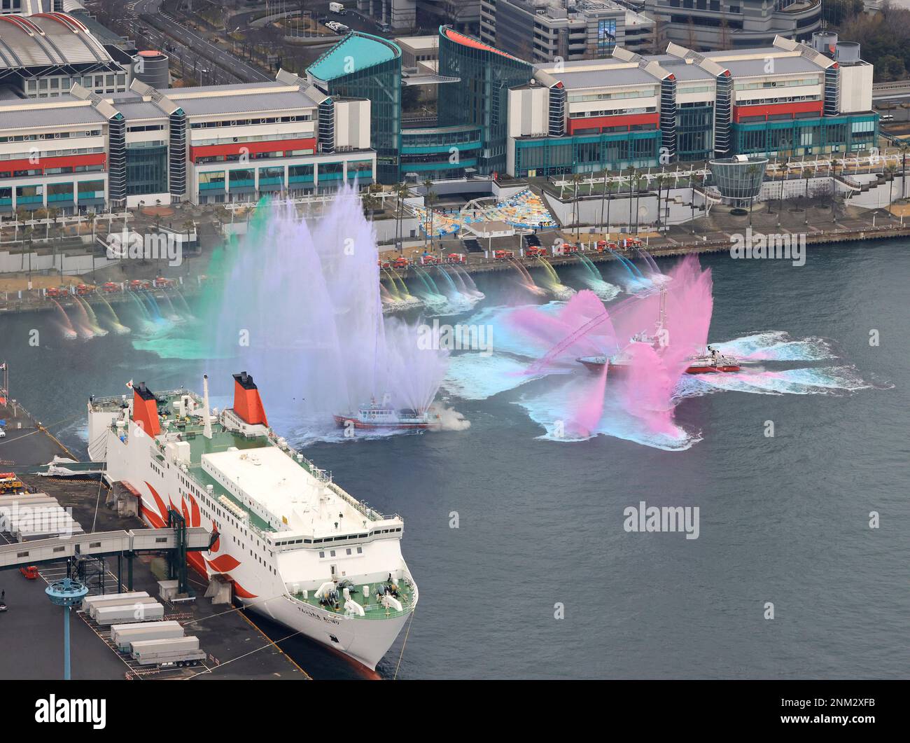 An aerial photo shows the New Year dezome-shiki firefighter ceremony ...