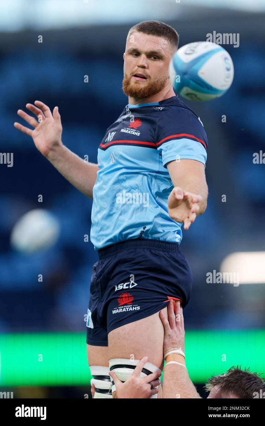 Lachlan Swinton of the Waratahs warms up before the Super Rugby Pacific ...