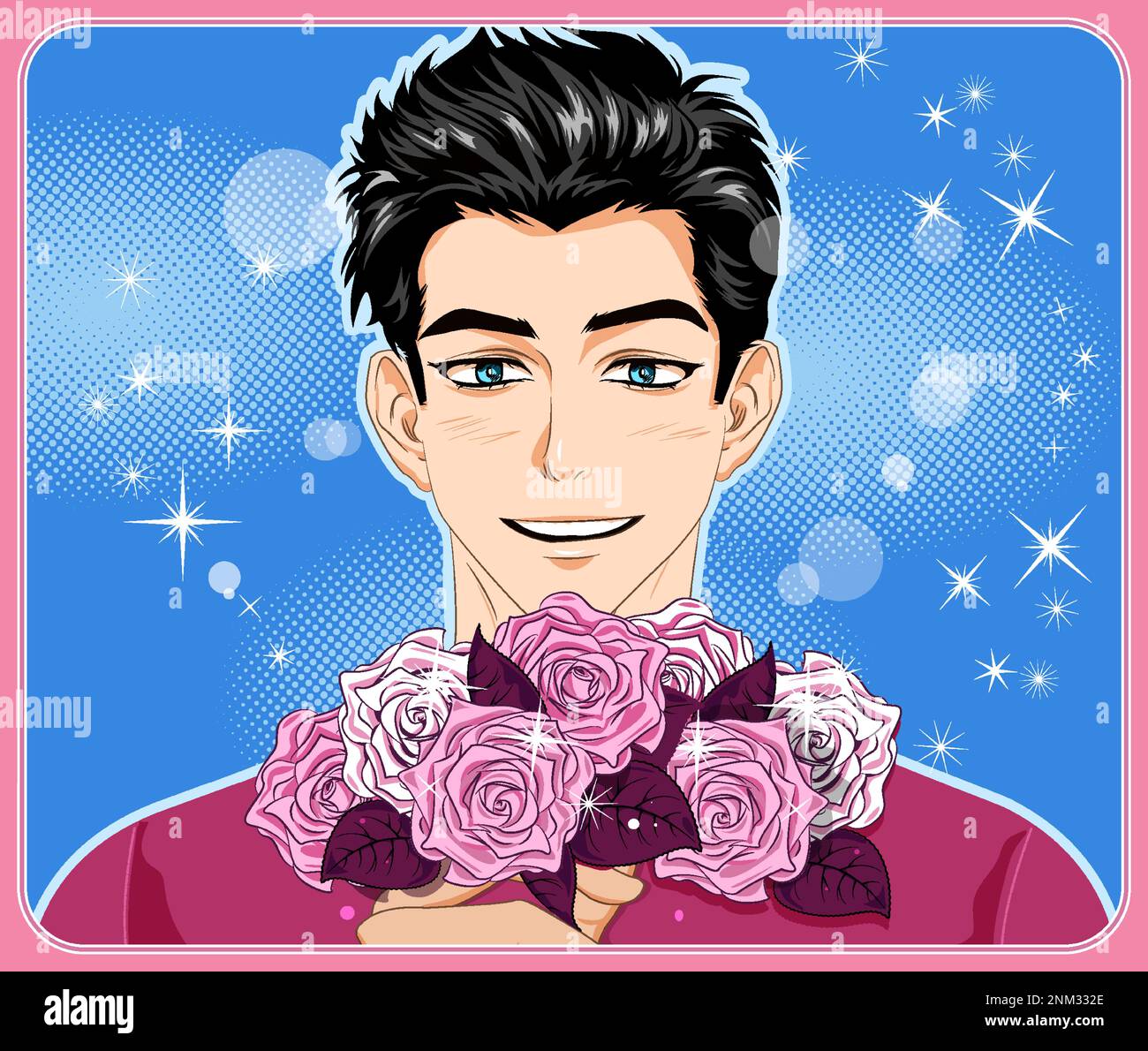 Young man gives flowers. Manga and anime style illustrations.Vector ...