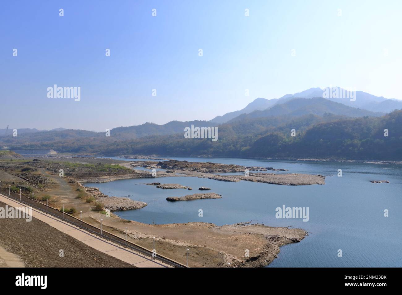 panoramic landscape view of beautiful river Narmada near the Statue of ...