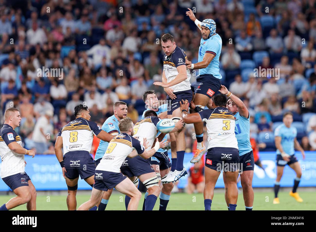 Nick Frost of the Brumbies wins the lineout ball during the Super Rugby ...