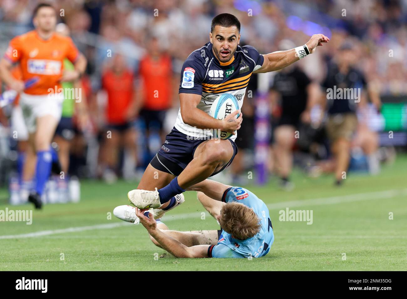 Tom Wright of the Brumbies is tackled during the Super Rugby Pacific ...