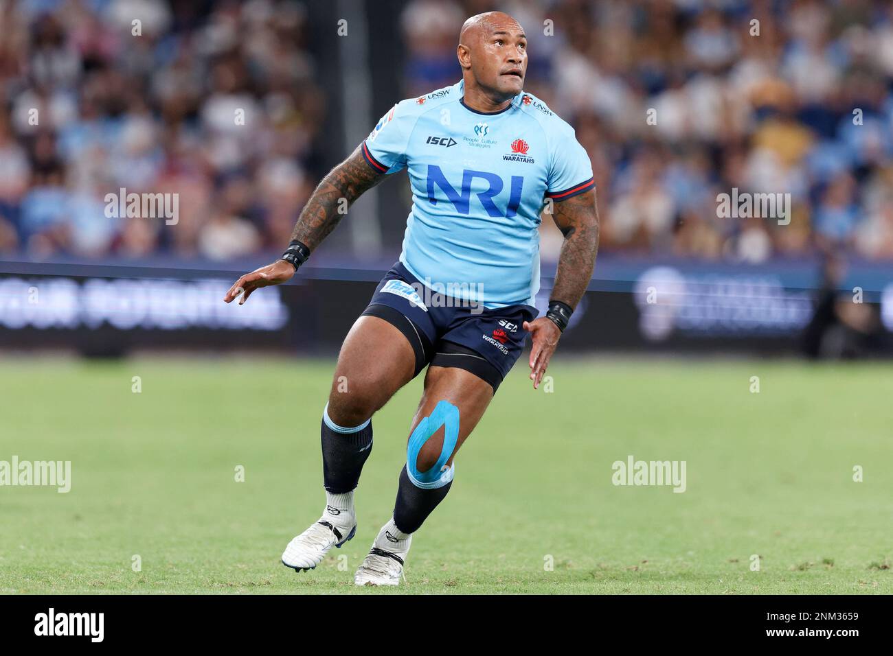Nemani Nadolo of the Waratahs looks towards an incoming ball during the ...