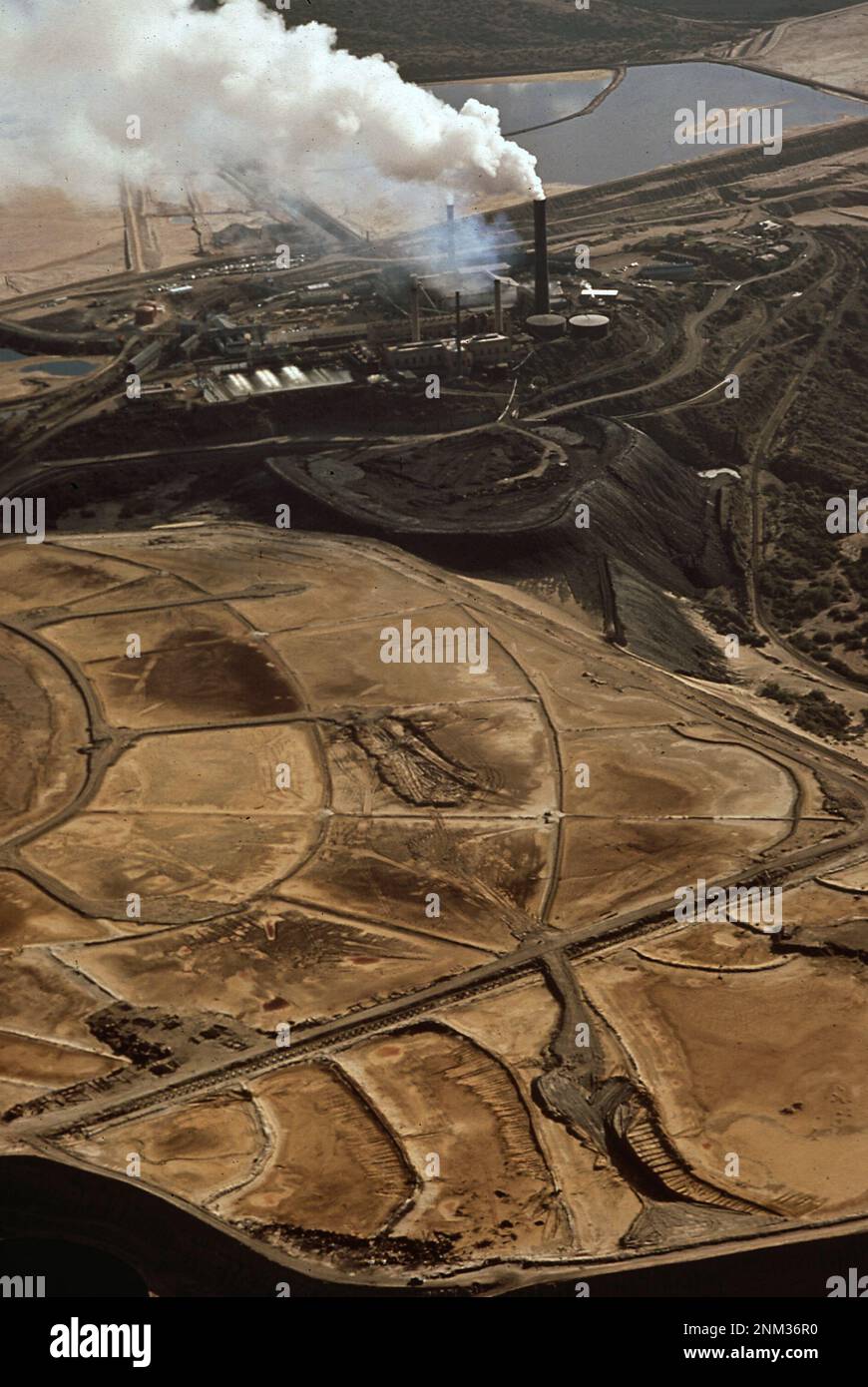 1970s America: Aerial view of tailings piles from Inspiration ...