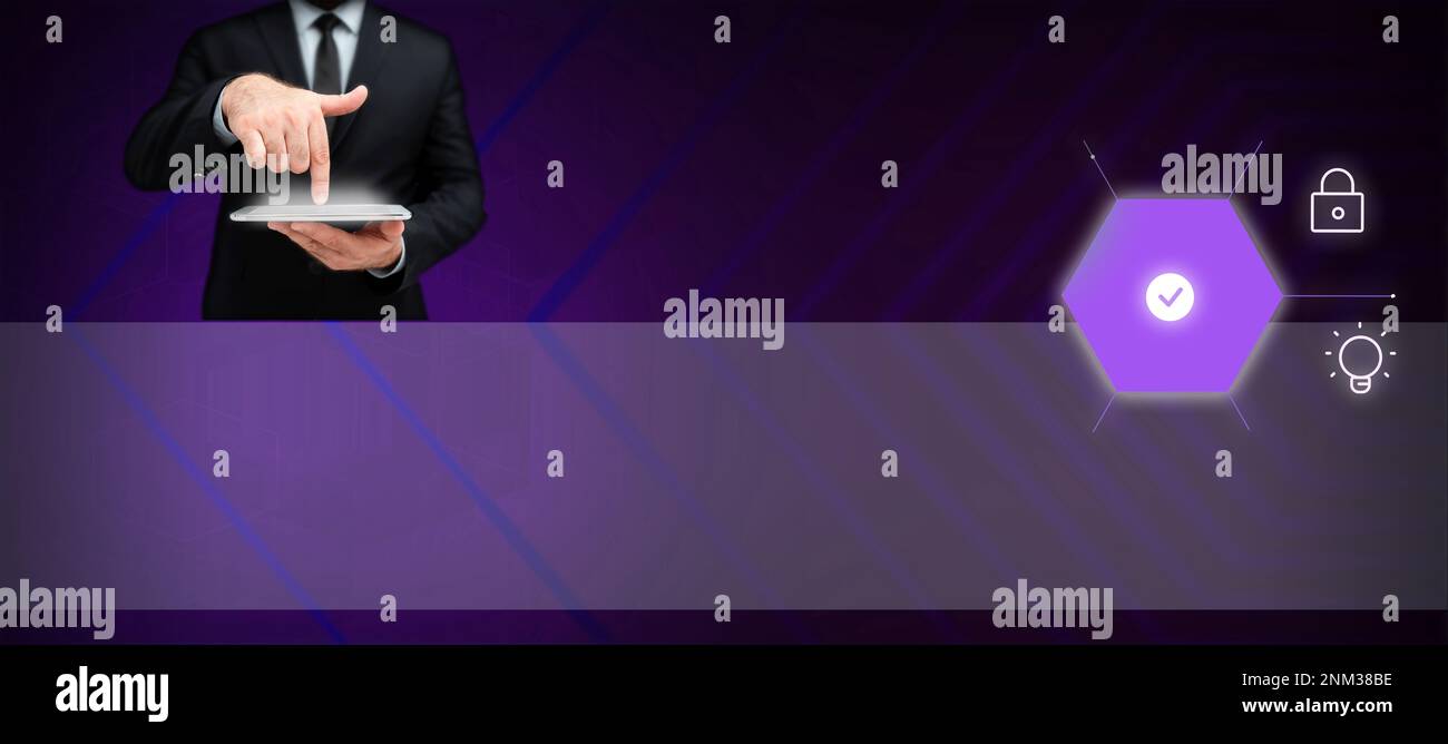 Man In Office Uniform Standing Pressing Virtual Button With Finger ...