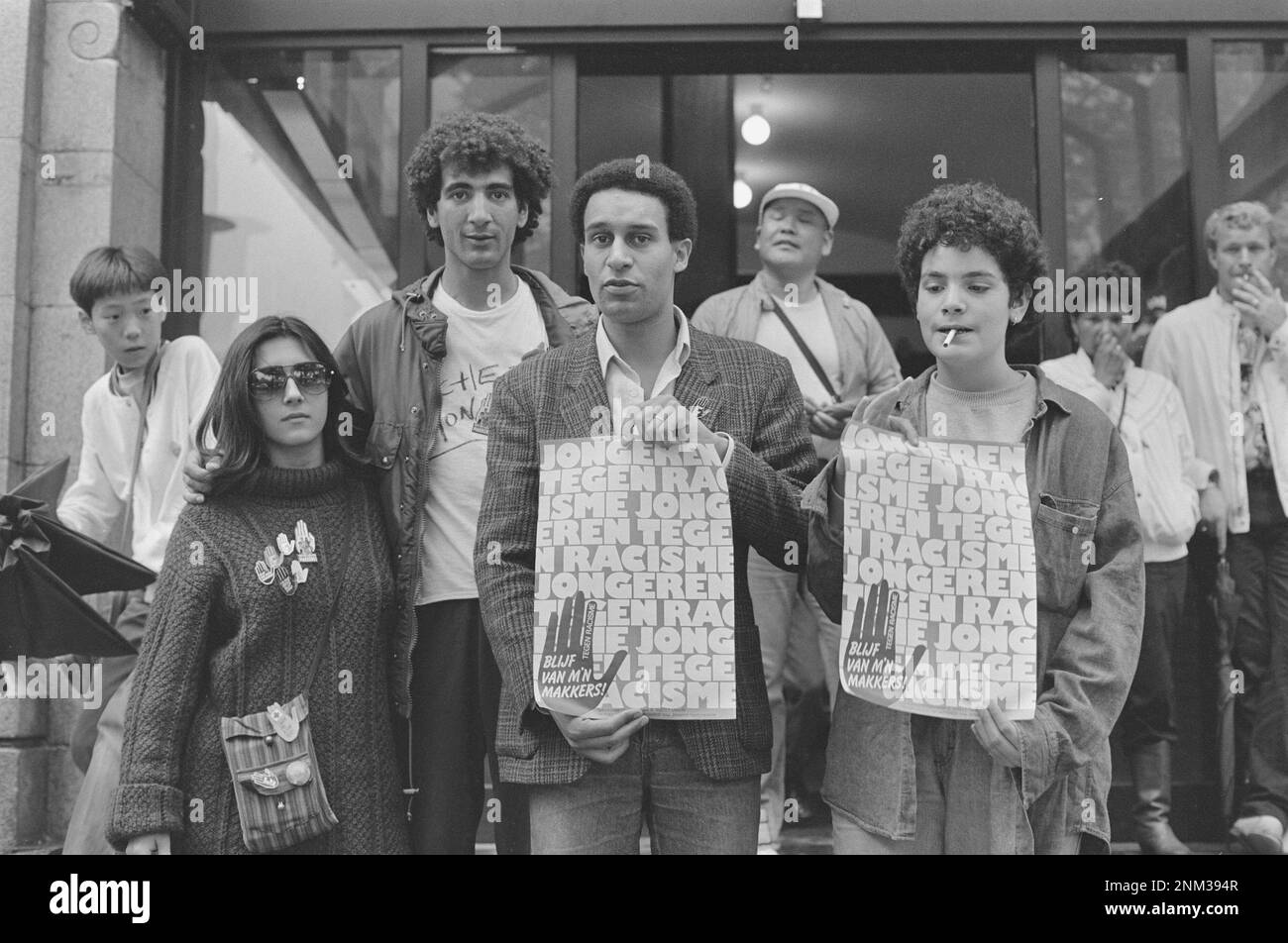 Delegation French action group SOS racism in Amsterdam; 3rd left with ...