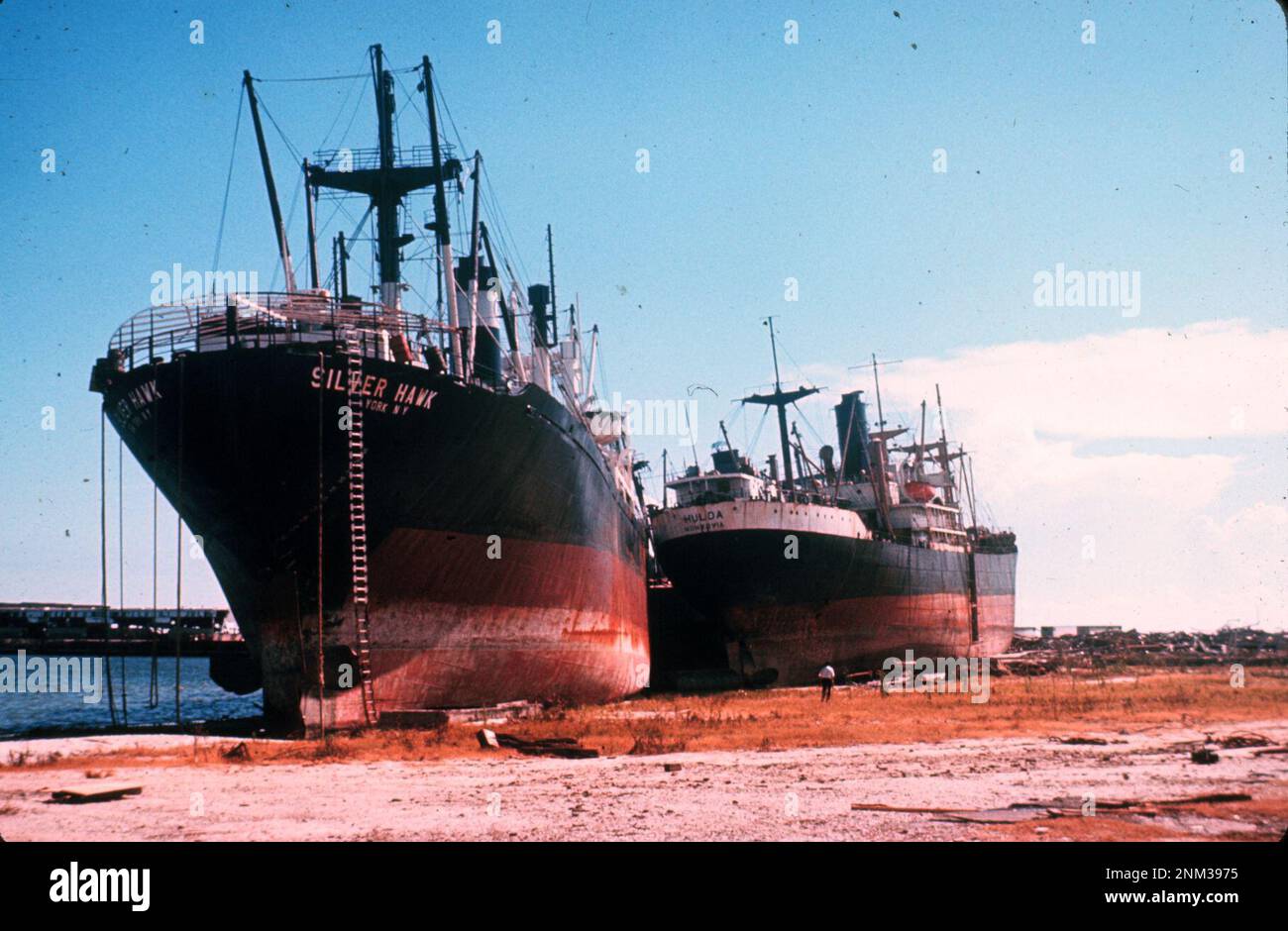 The aftermath of Hurricane Camille. Large ships were no match for ...