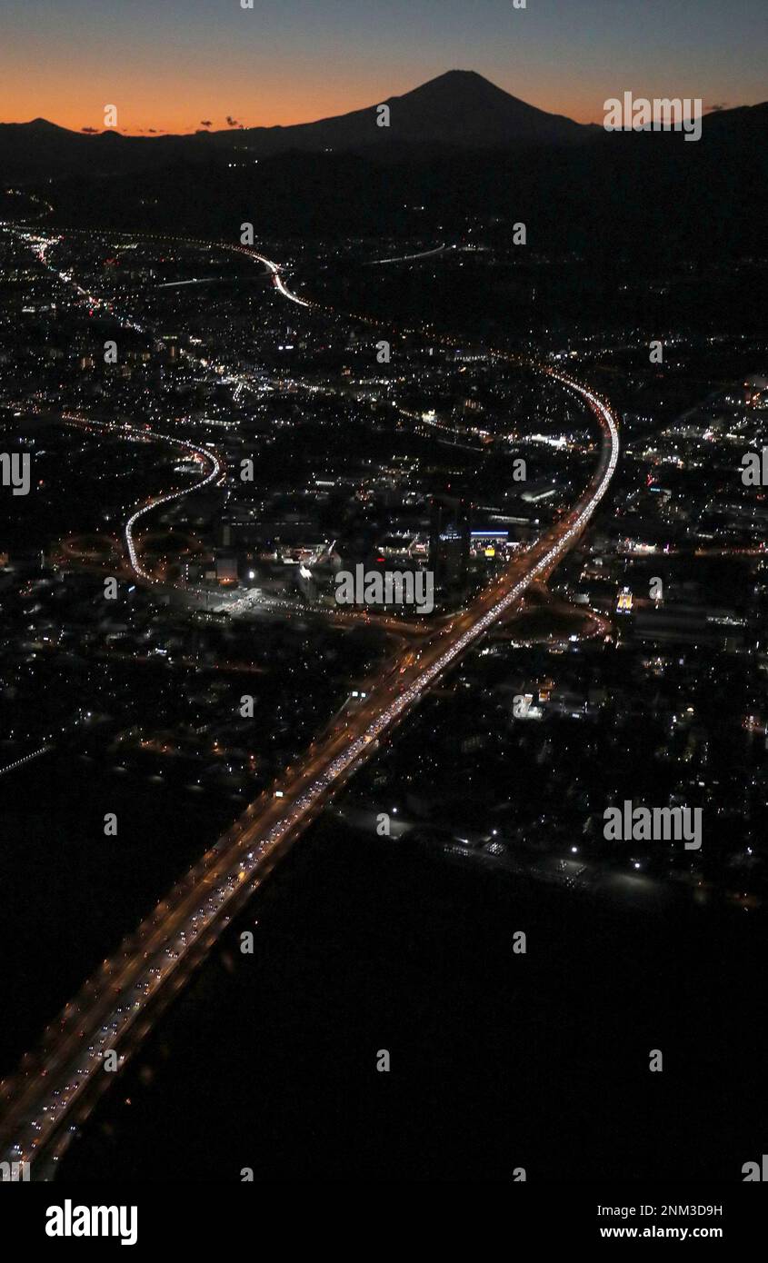 An aerial photo shows Chuo Expressway which is congested by cars ...