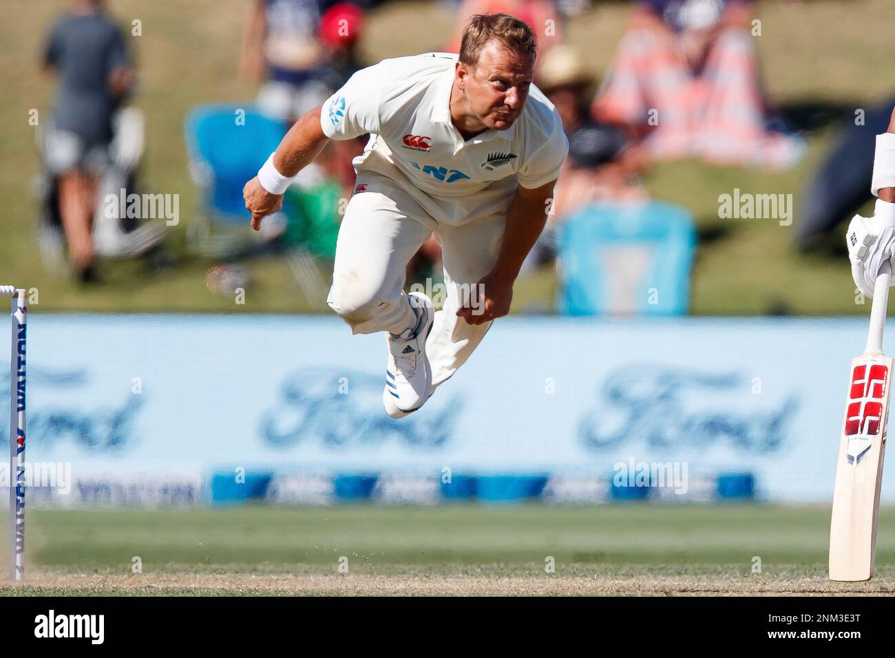 Neil Wagner of New Zealand plays on day two of the first cricket test ...